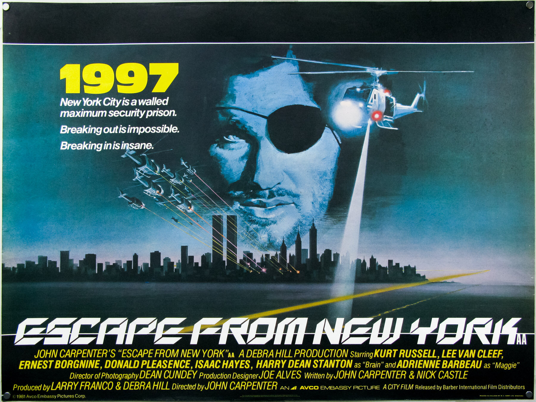 Плакат, постер Побег из Нью-Йорка 1981 (Escape from New York) на холсте, размер 42х60см