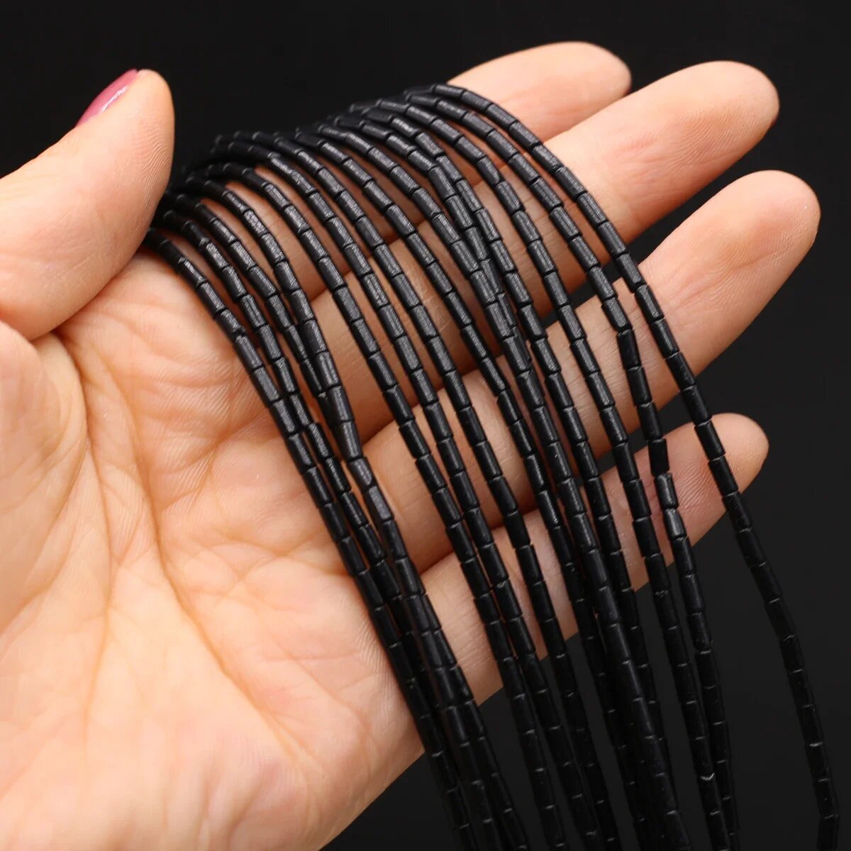 2x4 мм натуральный черный агат бусина цилиндрический натуральный камень свободный бисер для изготовления DIY ювелирных изделий ожерелье браслет аксессуары