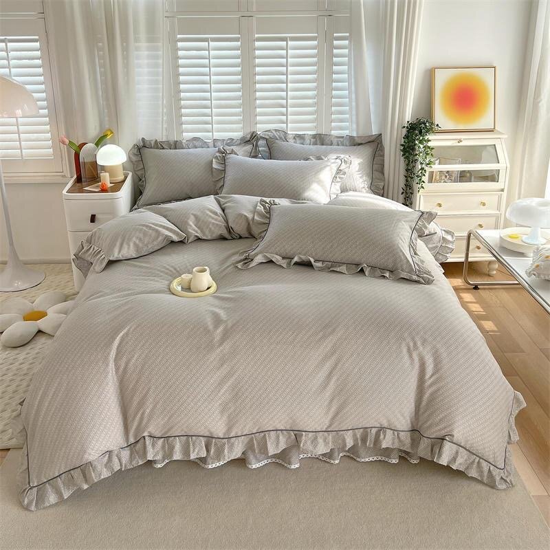 INS корейского стиля с винтажным цветочным принтом, 100% хлопок, комплект постельного белья из 4 предметов，200*230cm