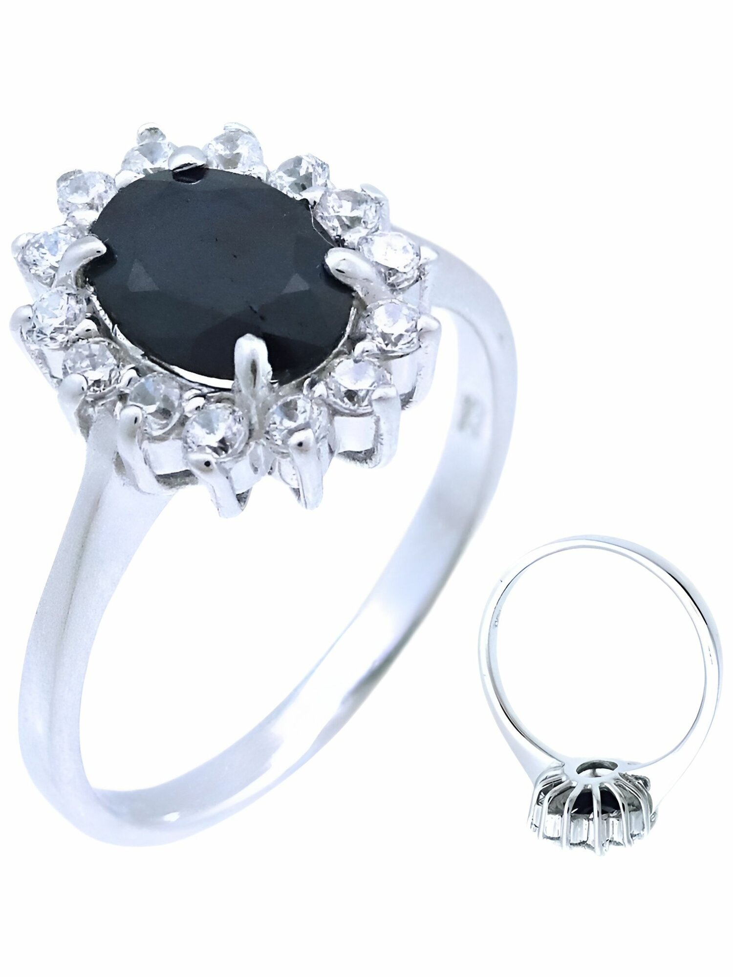 Кольцо тонкое, серебро, 925 проба, родирование, сапфир, фианит