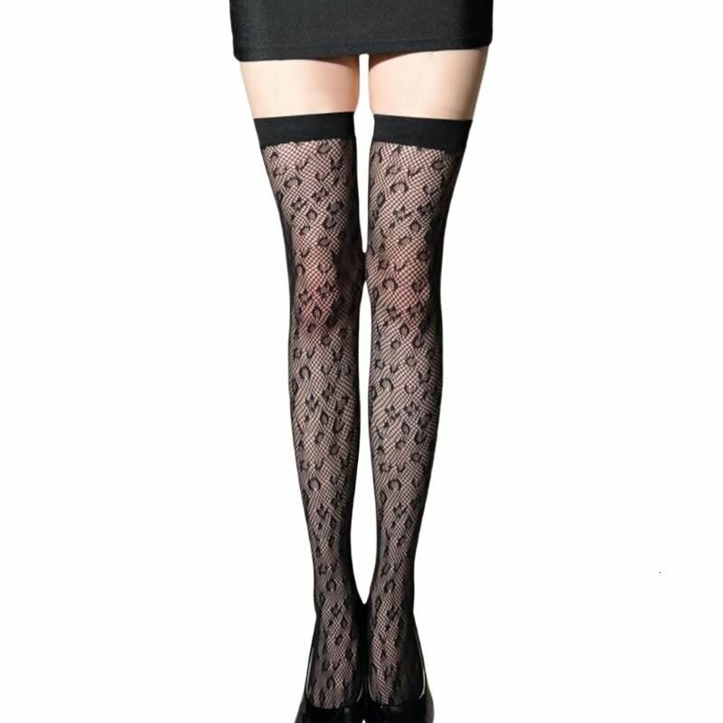 Чулки до бедра с леопардовым принтом и широкой резинкой, Черный