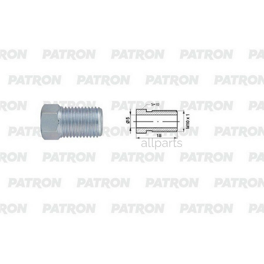 PATRON PHL5100116 Штуцер универсальный M10X1,0, L=18MM, S=10, D=5MM