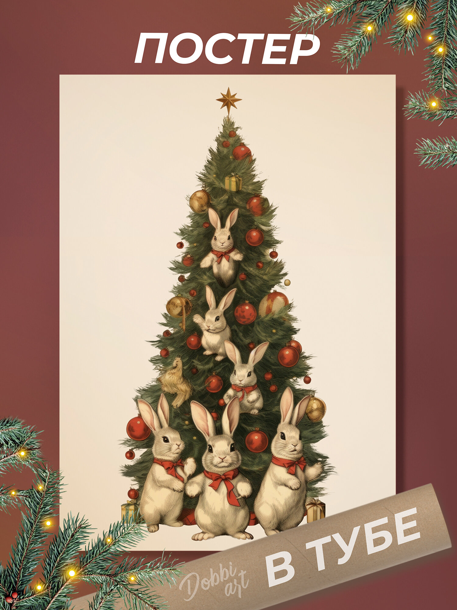 Постер Рождество 60х80 см без рамы/ Новый год, рождественский плакат для интерьера, минимализм