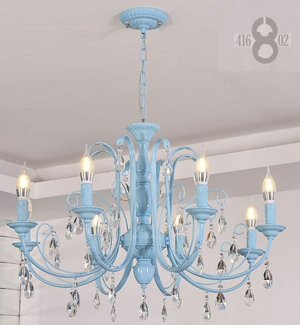 Голубая хрустальная люстра для спальни подходит для комнат площадью 18 квадратных метров