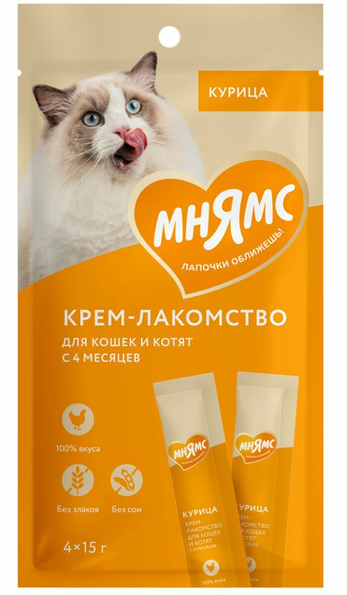 Лакомство Мнямс для кошек крем с курицей, 60 гр