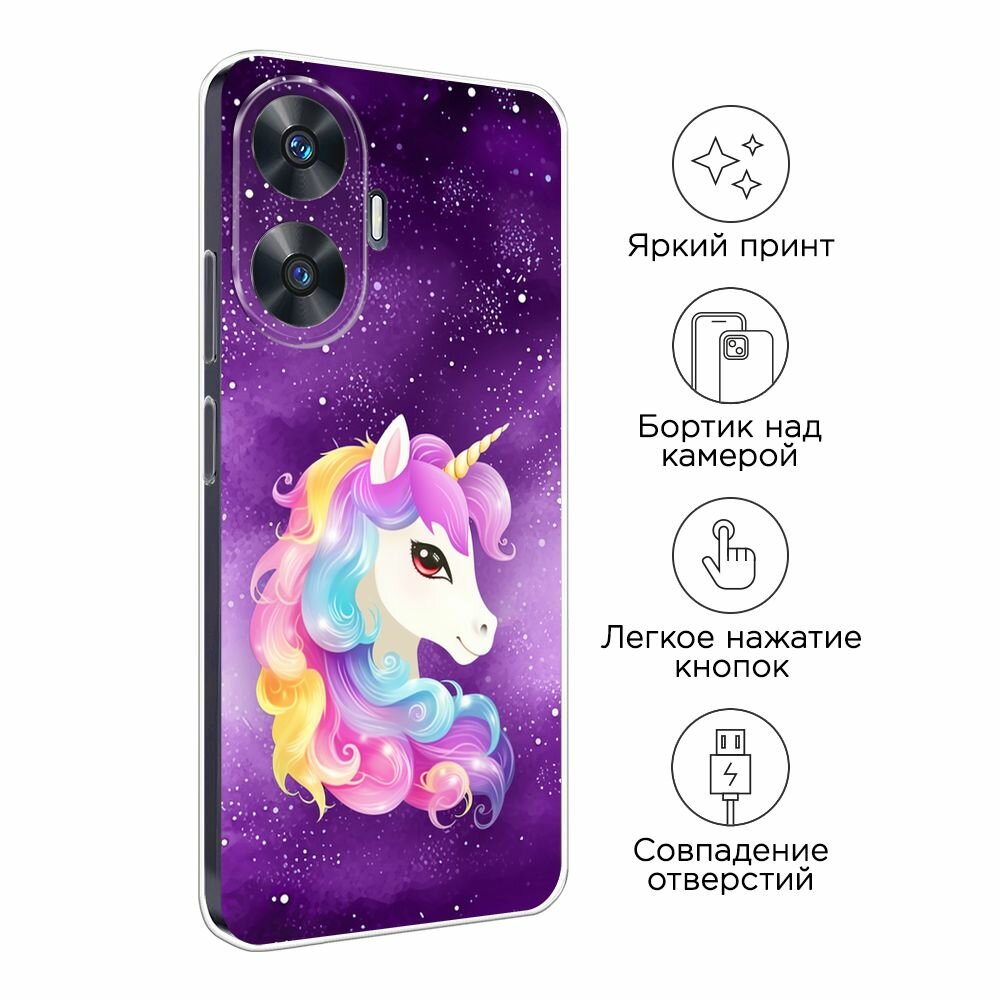 Чехол на Realme C55 / Реалми C55 с принтом "Кудрявый единорог" — фото 1
