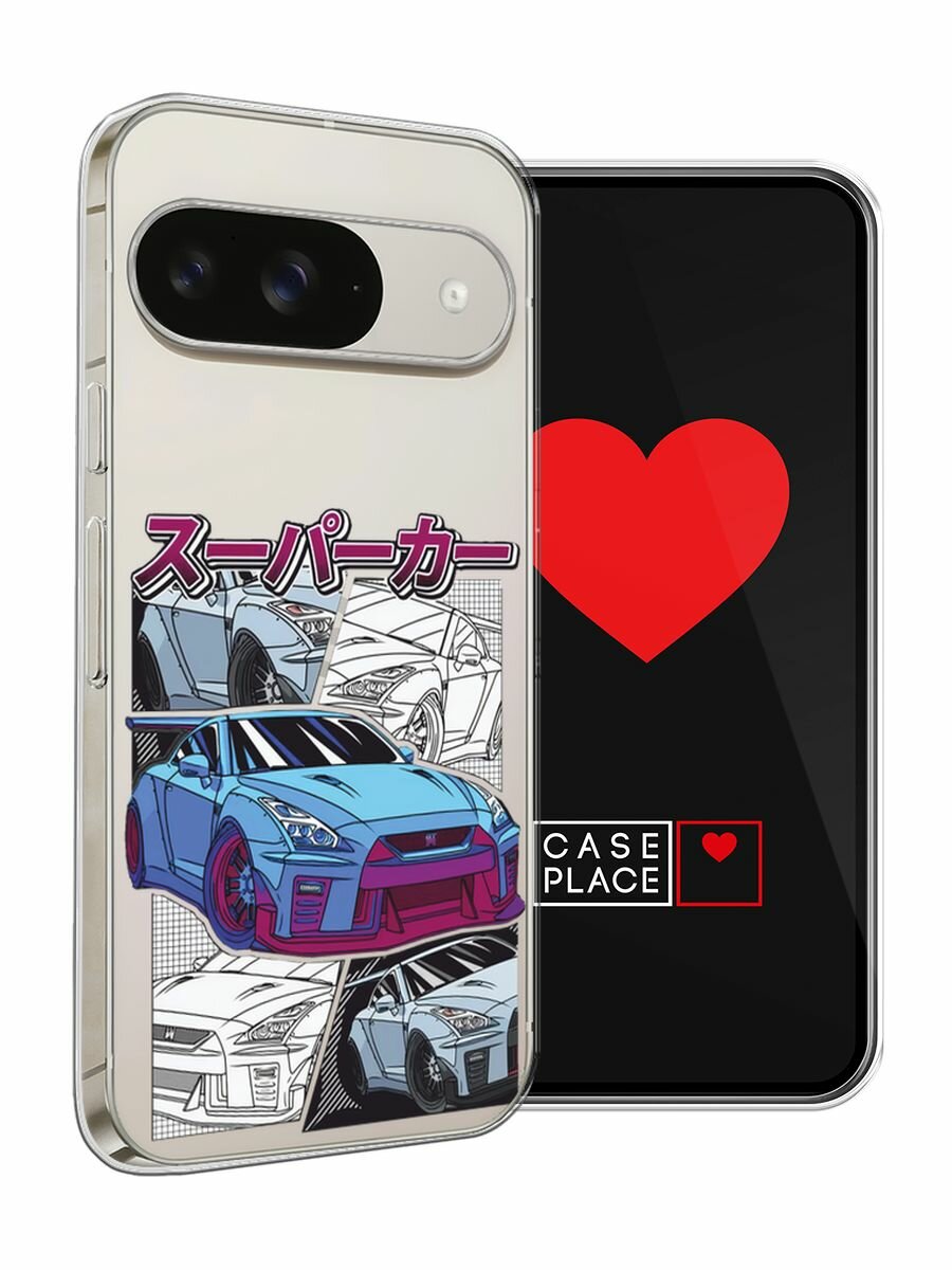 Чехол на Google Pixel 9 / Гугл Пиксель 9 с принтом "JDM коллаж", прозрачный — фото 1