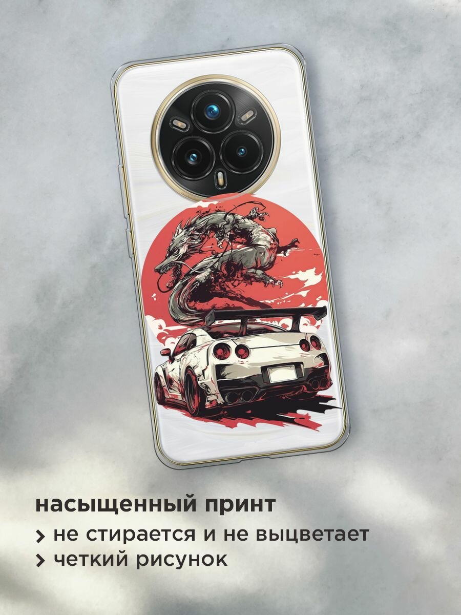 Чехол на Realme 14 Pro+ / Реалми 14 Про+ с принтом "Car and dragon", прозрачный — фото 1