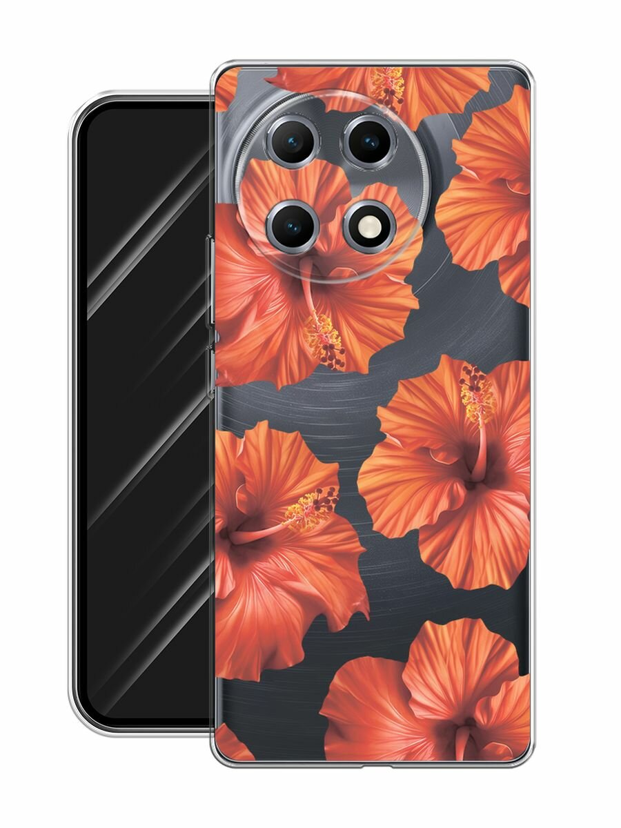 Чехол на Tecno Camon 30S / Текно Камон 30S с принтом "Рыжие гибискусы", прозрачный — фото 1