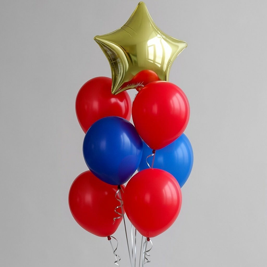 Букет шаров со звёздами в цветах супергероев