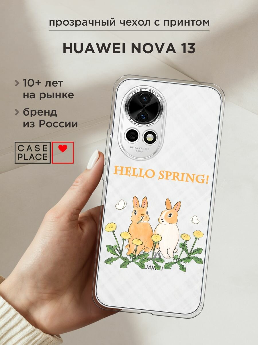 Чехол на Huawei Nova 12/Nova13 / Хуавей Нова 12/Нова 13 с принтом "Весенние кролики", прозрачный