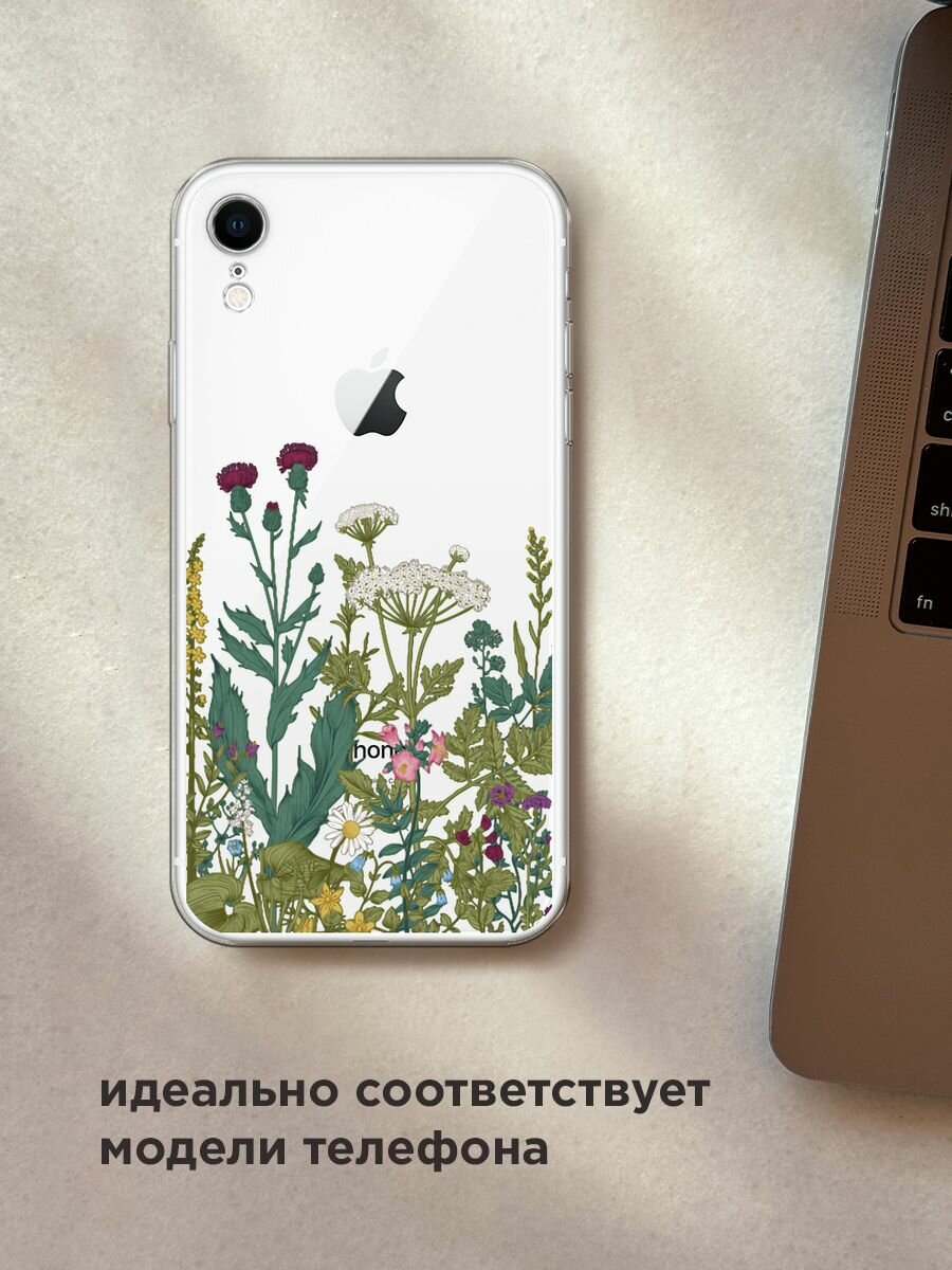 Чехол на Apple iPhone XR / Айфон XR с принтом "Дикие полевые цветы", прозрачный — фото 1