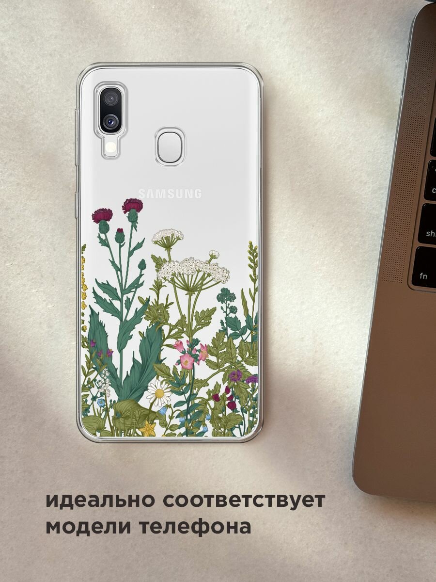 Чехол на Samsung Galaxy A40 / Самсунг Галакси А40 с принтом "Дикие полевые цветы", прозрачный — фото 1