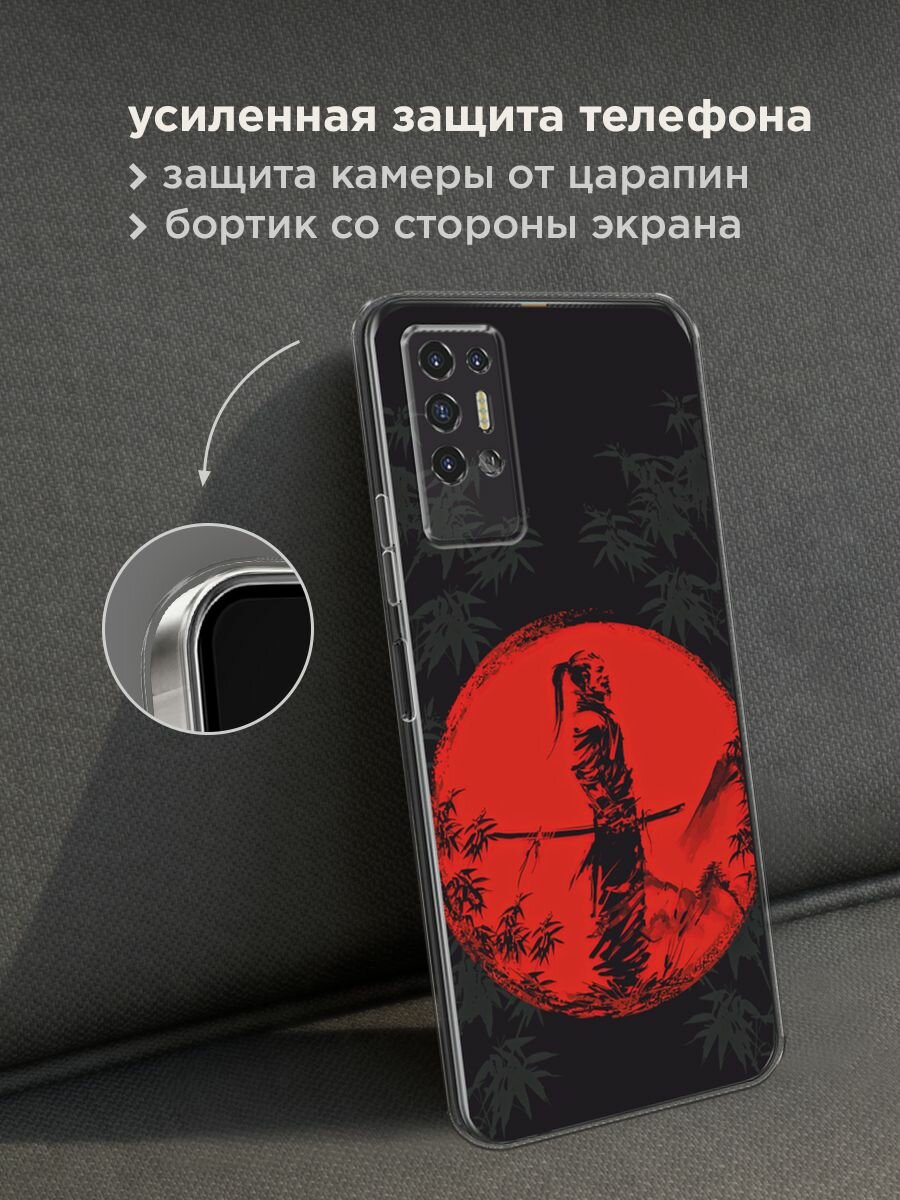 Чехол на Tecno Pova 2 / Текно Пова 2 с принтом "Самурай на красном фоне" — фото 1