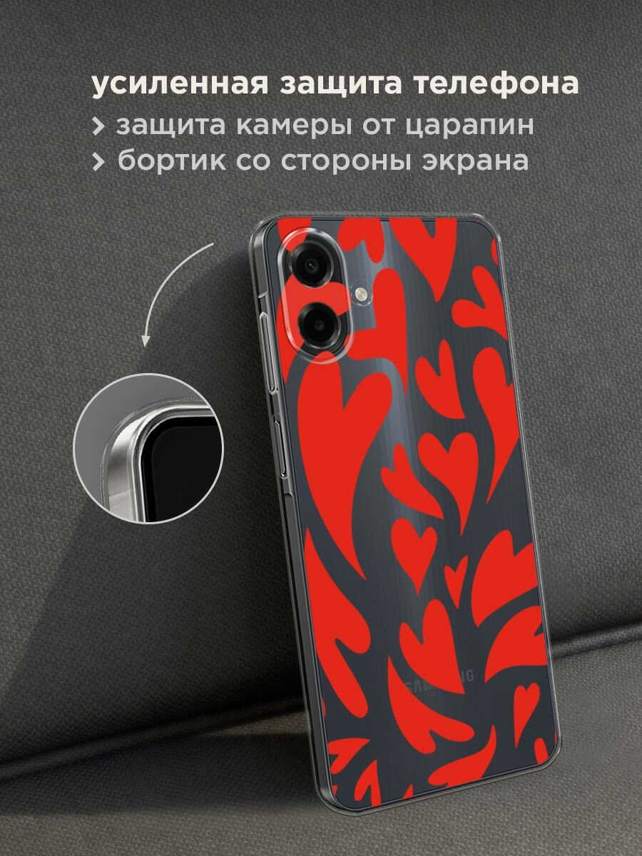 Чехол на Samsung Galaxy A07 / Самсунг А07 с принтом "Crazy hearts 2 - 14 февраля", прозрачный — фото 1