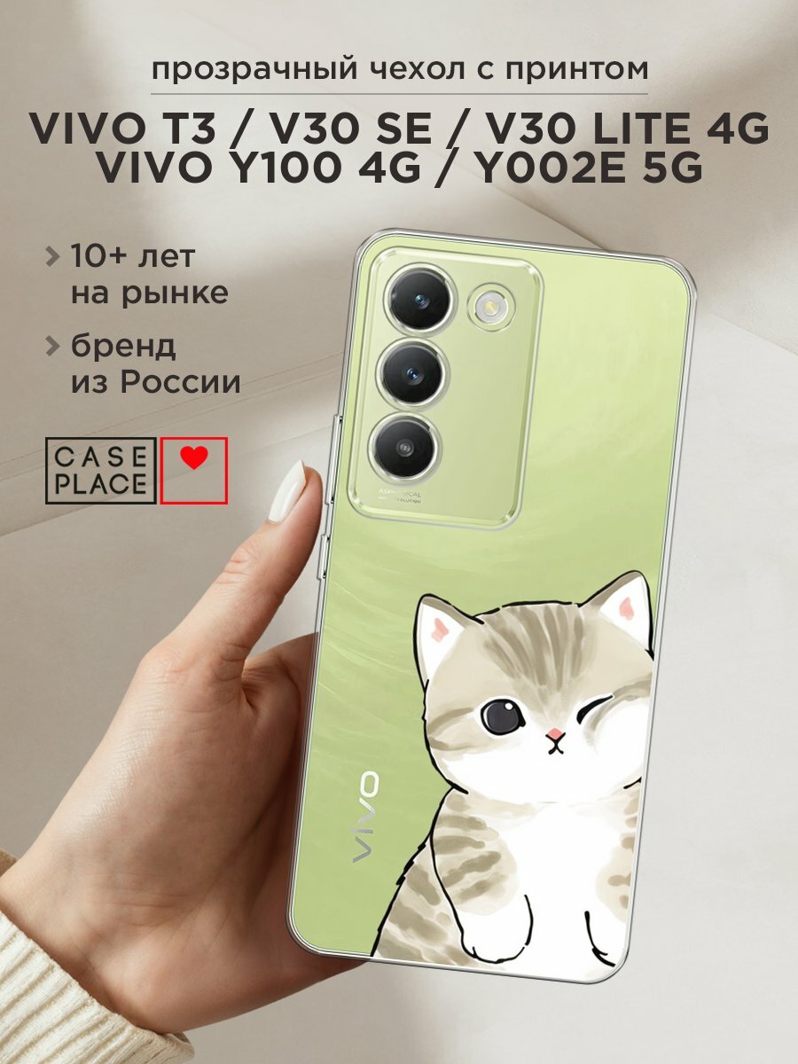 Чехол на Vivo V30 lite 4G/Y100 4G/T3 5G/V30 SE 5G/Y200E 5G / Виво V30 Лайт 4G с принтом "Пухлый котик", прозрачный
