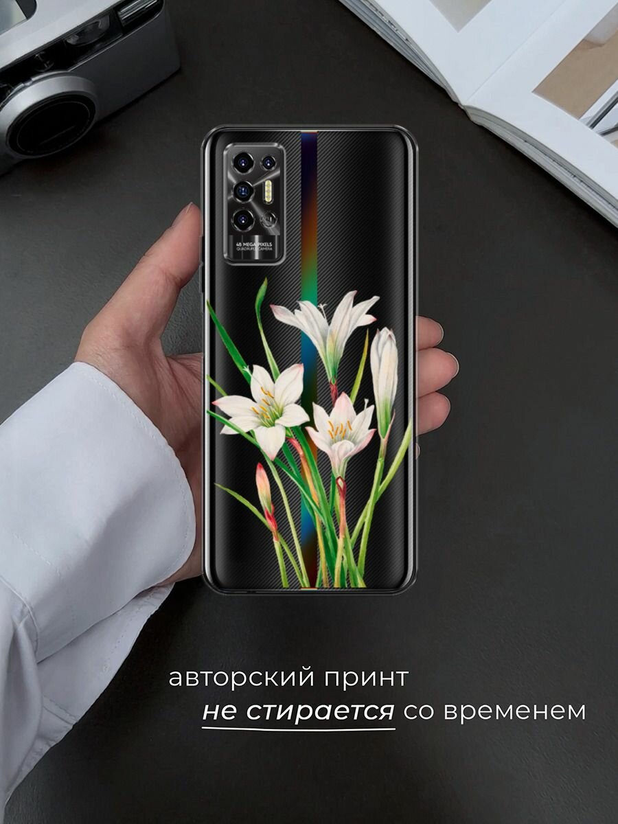 Чехол на Tecno Pova 2 / Текно Пова 2 с принтом "White lily", прозрачный — фото 1