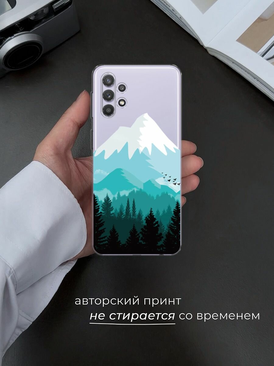 Чехол на Samsung Galaxy A32 / Самсунг Галакси А32 с принтом "Синяя снежная гора", прозрачный — фото 1
