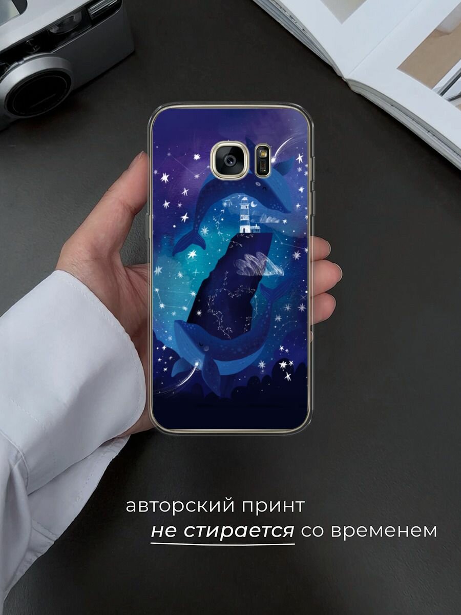 Чехол на Samsung Galaxy S7 / Самсунг Галакси С 7 с принтом "Ночные киты" — фото 1