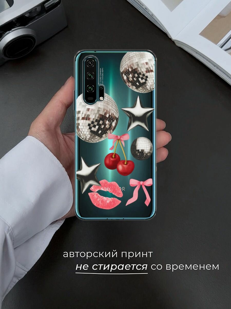 Чехол на Honor 20 Pro / Хонор 20 Про с принтом "Стильная подборка", прозрачный — фото 1