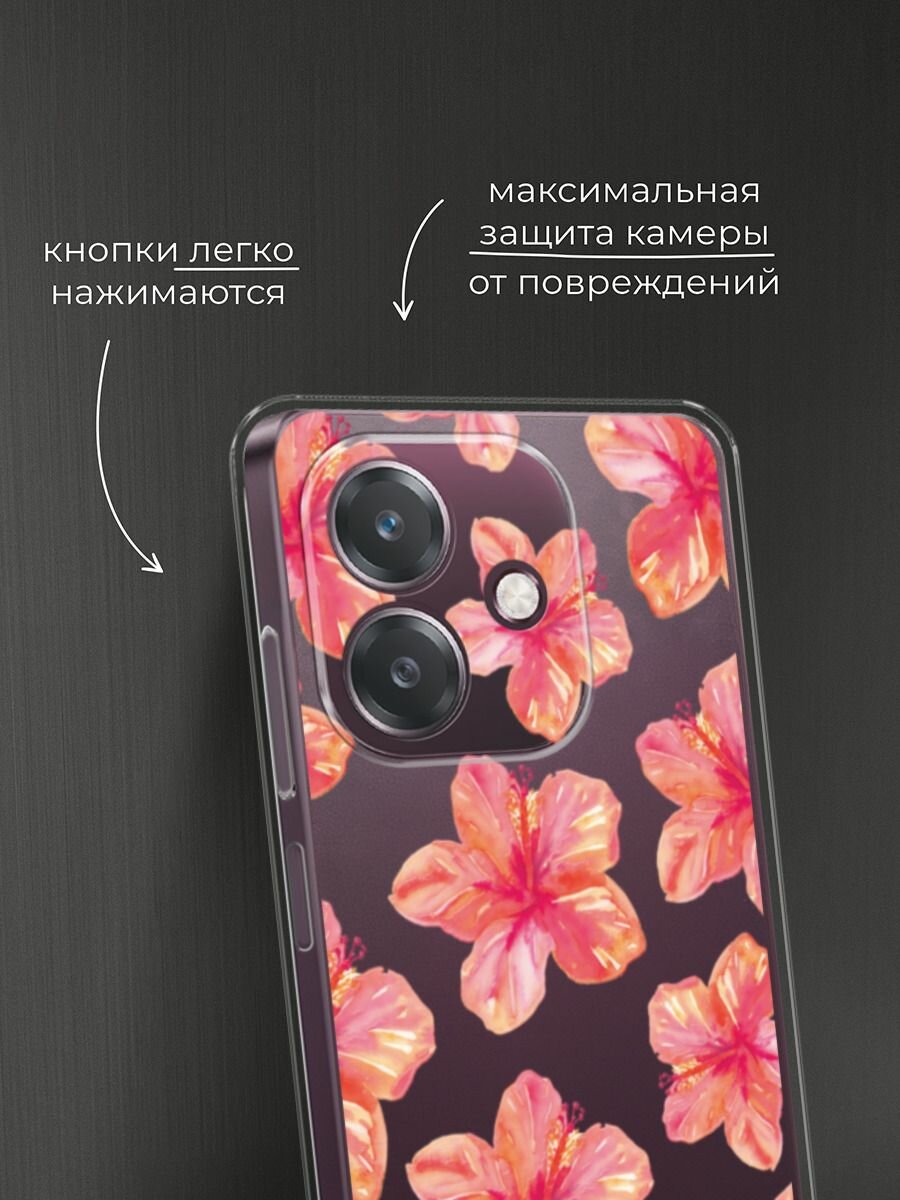Силиконовый чехол на Oppo A3/A3x / Оппо А3/A3x с принтом "Pink flowers" — фото 1