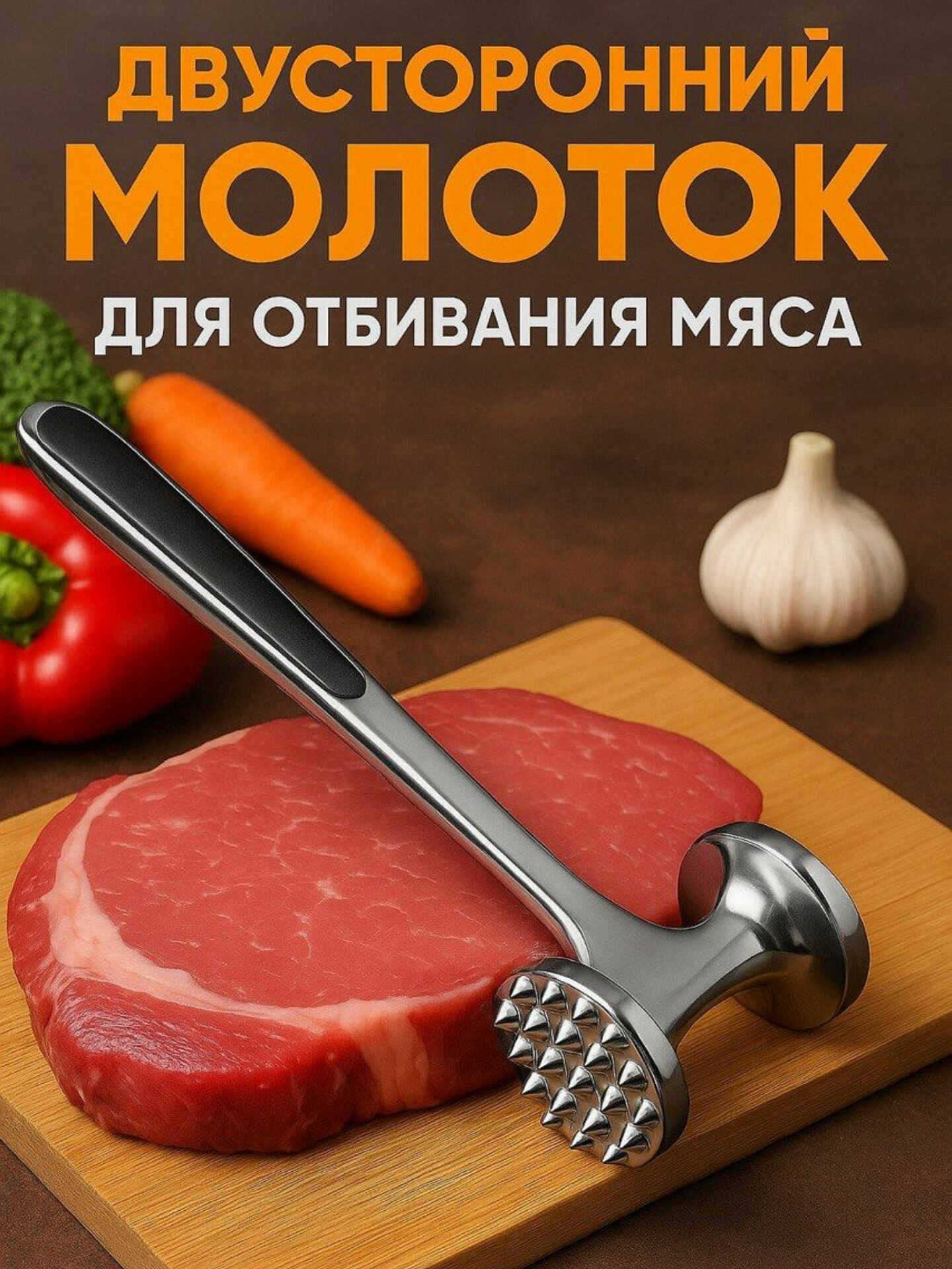 Молоток для отбивания мяса двухсторонний / Кухонный молоток для мяса
