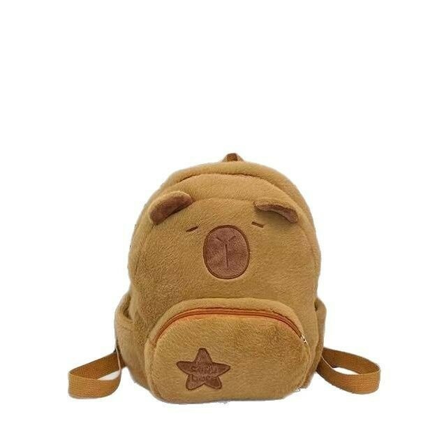 Plush cartoon water porcupine kids backpack with ergonomic carved straps and 10in laptop compartment for school khaki