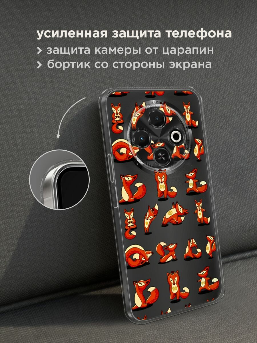 Чехол на Tecno Spark 30C / Текно Спарк 30C с принтом "Йога для лисы", прозрачный — фото 1