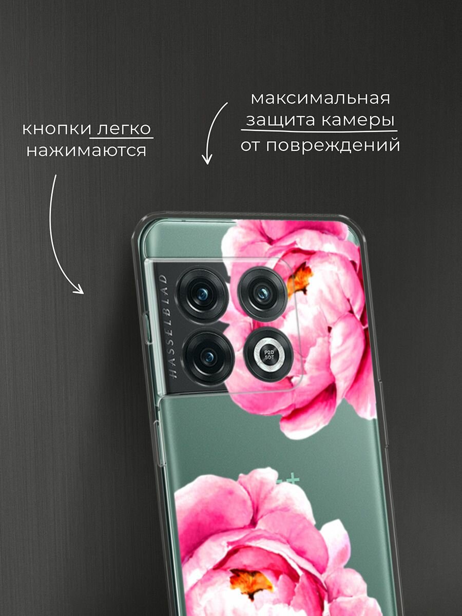 Чехол на OnePlus 10 Pro / ВанПлас 10 Про с принтом "Open peonies", прозрачный — фото 1