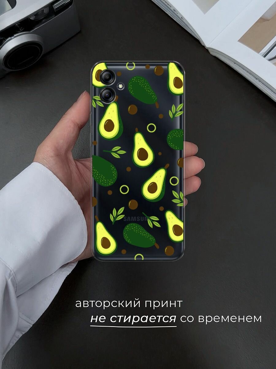 Чехол на Samsung Galaxy A04e / Самсунг A04e с принтом "Авокадо паттерн", прозрачный — фото 1