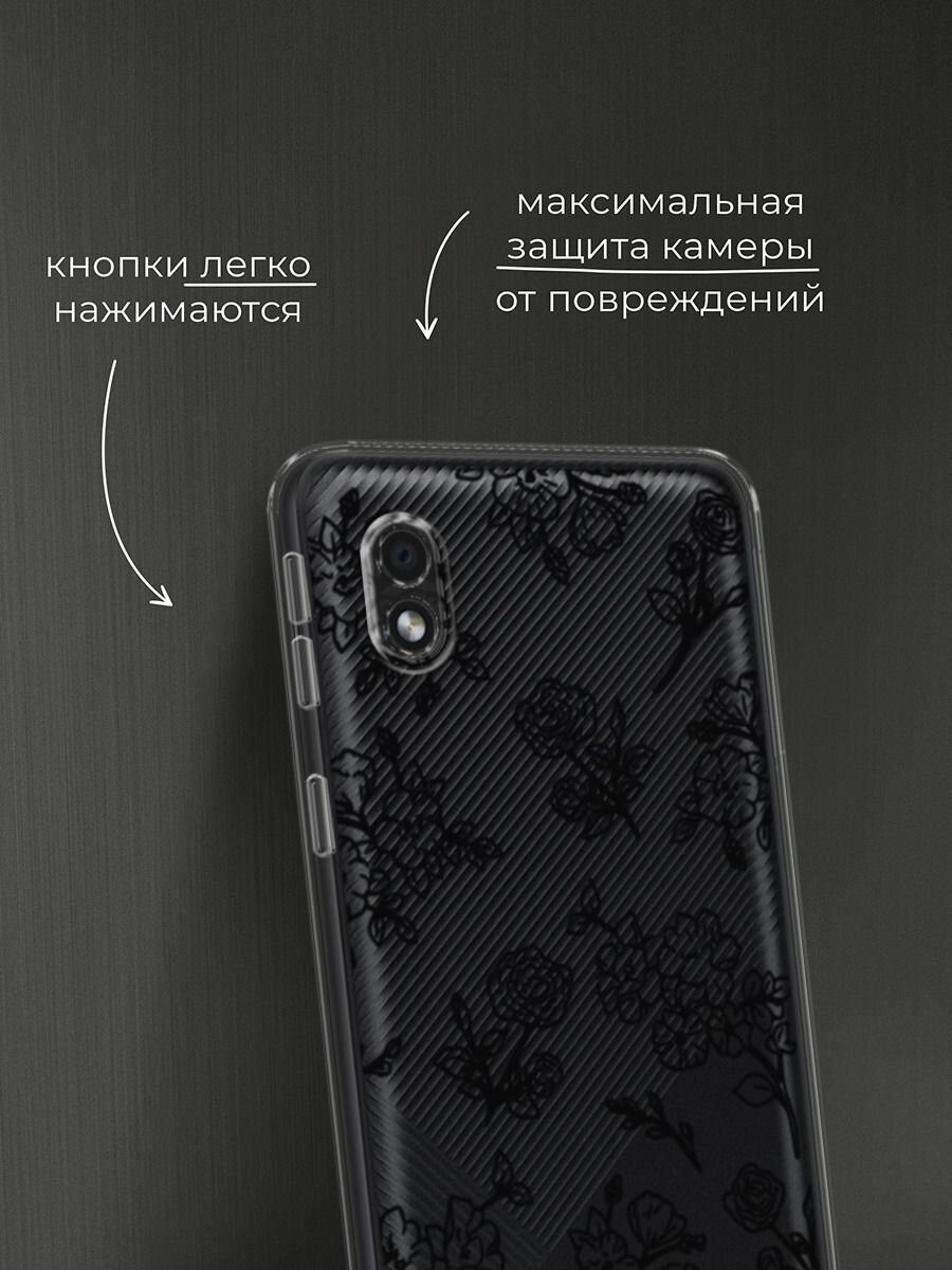 Чехол на Samsung Galaxy A01 Core / Самсунг Галакси А01 Core с принтом "Черные розы паттерн", прозрачный — фото 1