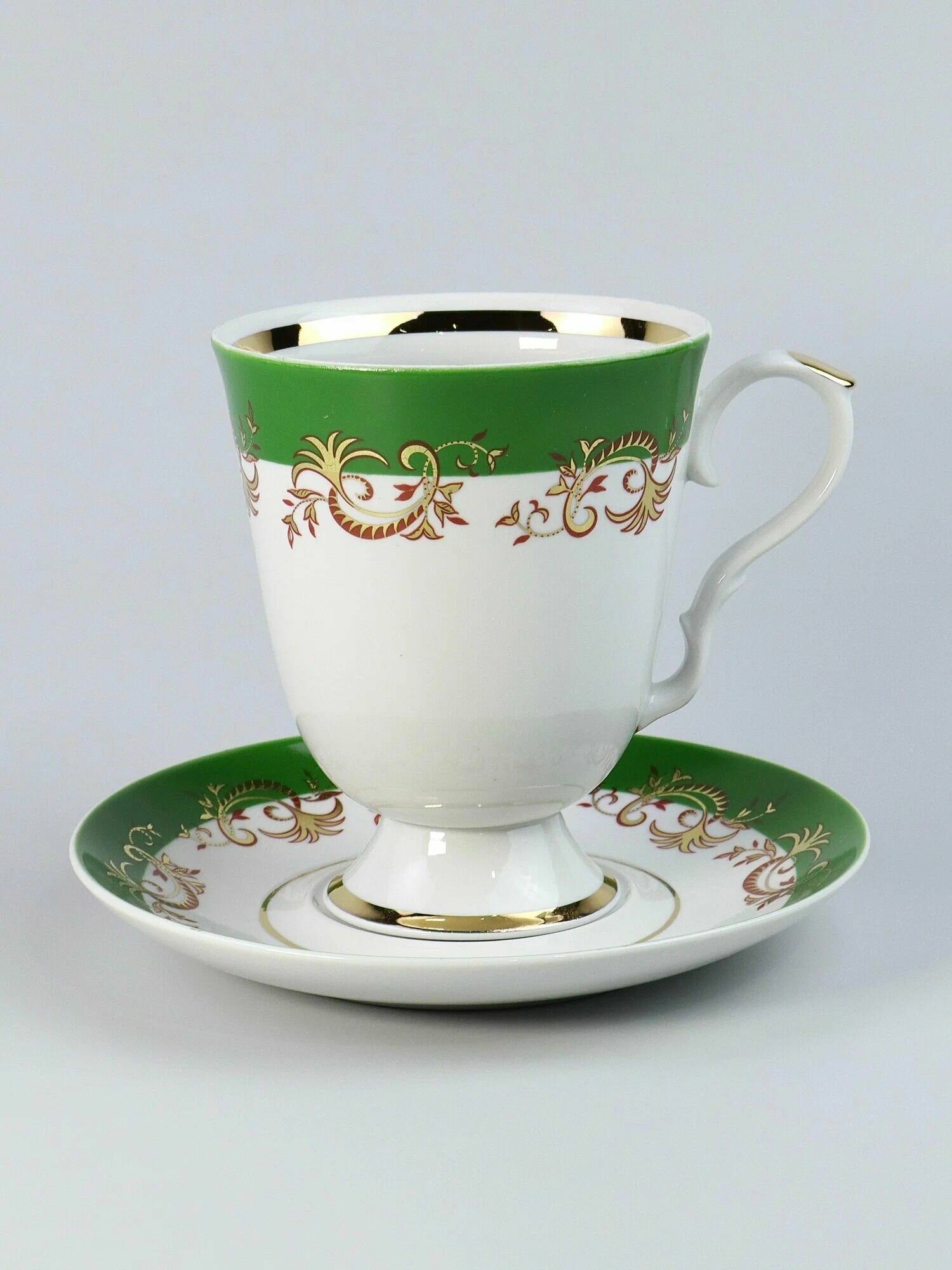 Фарфоровый бокал с блюдцем форма "Классичеcкий" рисунок "Кружево" Дулево