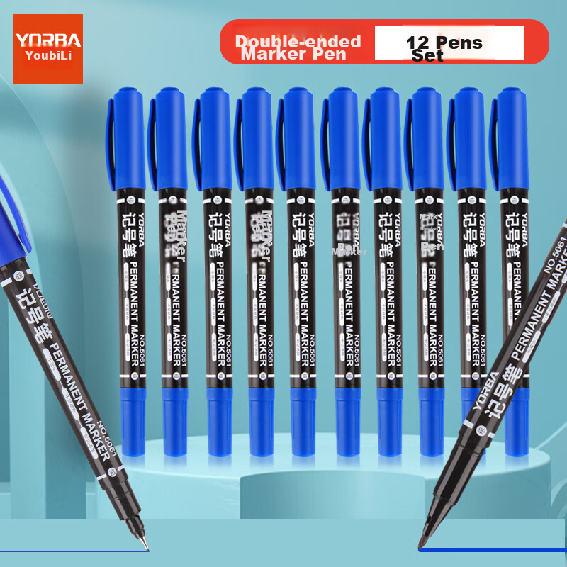 UB-5061 Blue Marker Pen/Highlighter/Dual Tip Marker Pen/Signature Pen/Meeting Pen/Permanent Marker 12 Pack