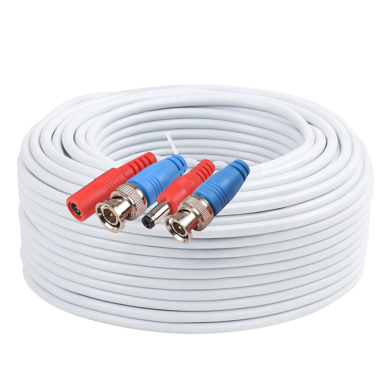 Кабель BNC для видеосигнала и питания белого цвета длиной 60 футов (18.3 м) 2MP для камер видеонаблюдения CCTV, с 2 соединителями, совместимый с системами DVR