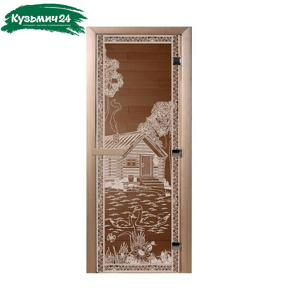 Дверь Doorwood Банька в лесу 1900х700 мм стекло 8 мм 3 петли лиственная, 1 шт.