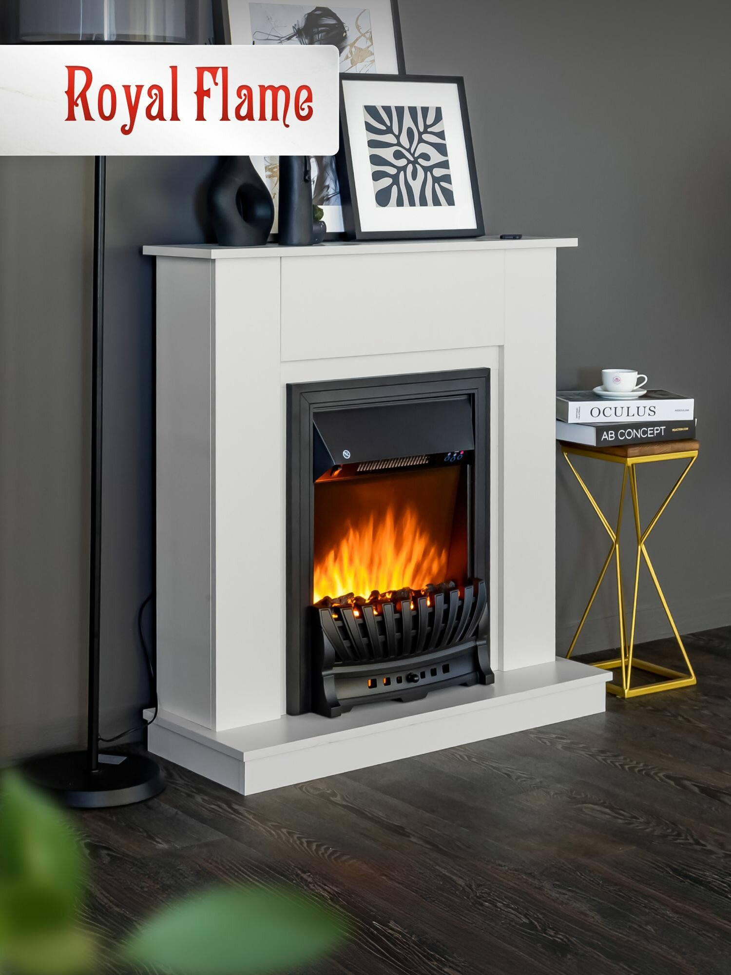 Камин электрический напольный для дома SCANDIC STD белый и Aspen Black электрокамин