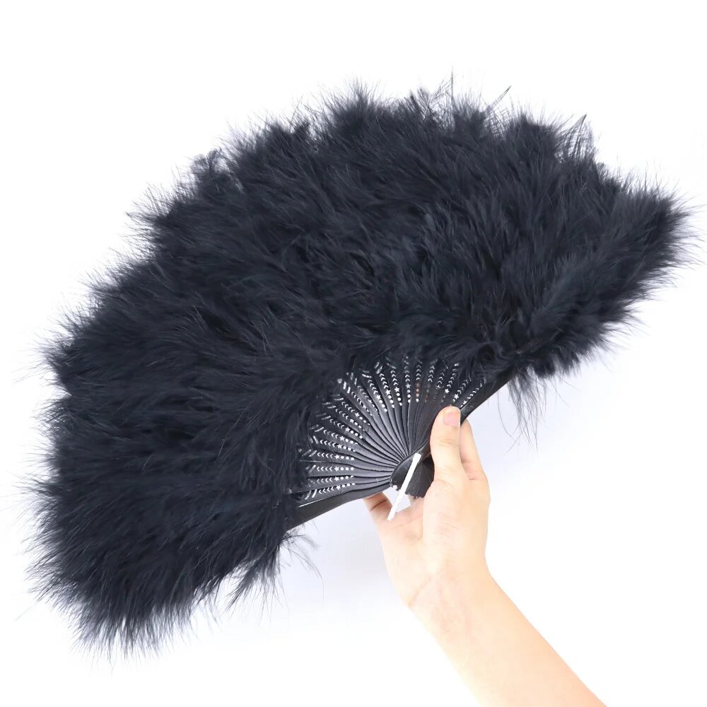 Черный ручной веер из пера индейки Черный, Black