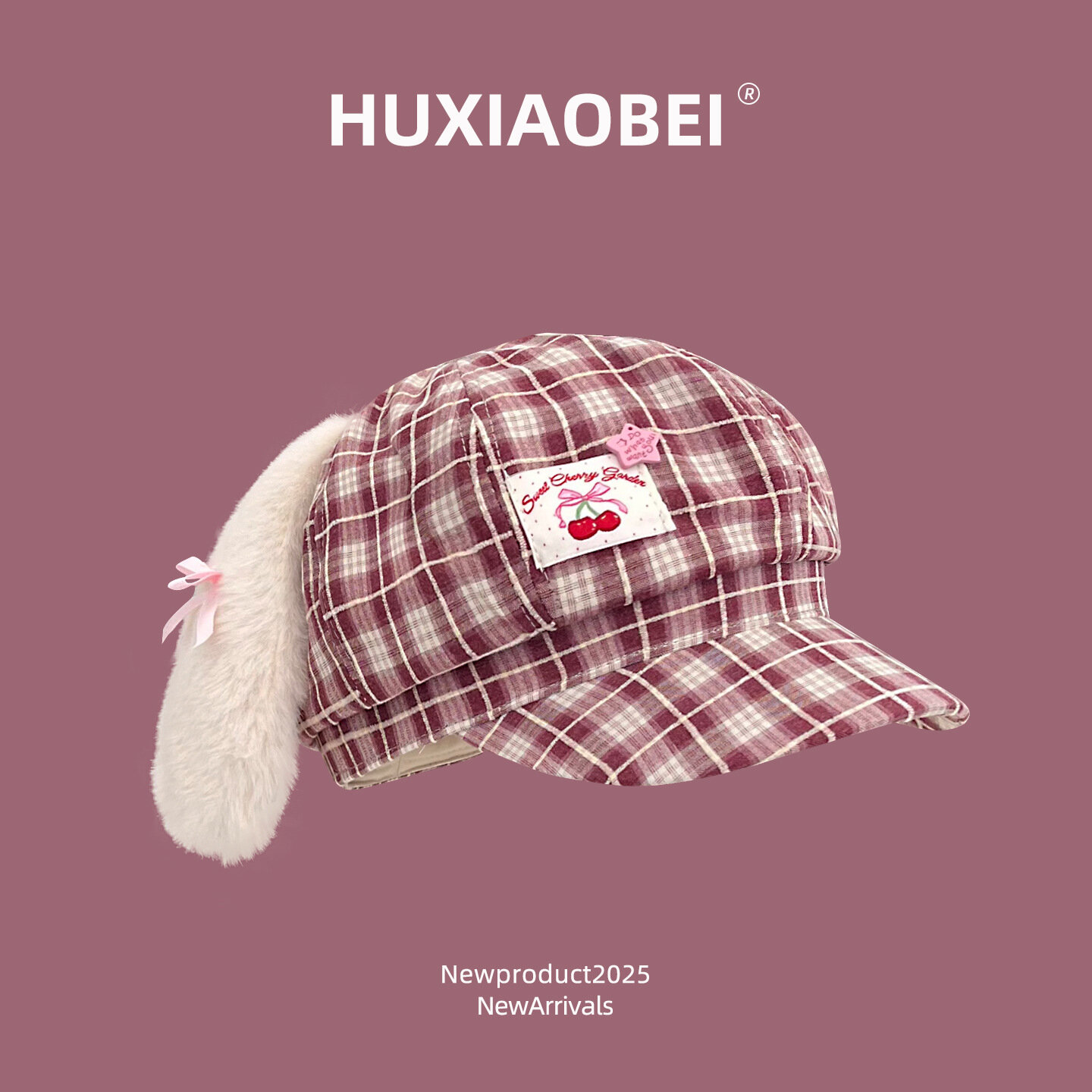 Новая милая плюшевая восьмиугольная шляпа в клетку с бантиком и заячьими ушками для женщин, универсальный весенне-летний солнцезащитный берет для путешествий, трендовый тренд