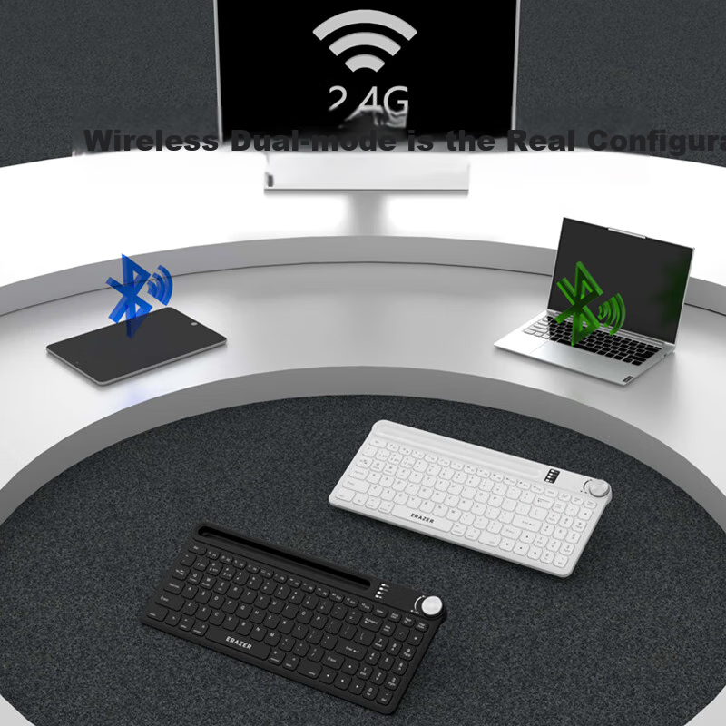 Lenovo Eco-warrior Wireless Bluetooth Keyboard with Scissor Angle Multi-function Knob Tablet Stand Long-lasting Light and Low-noise Desktop/Laptop/Phone Compatible Black