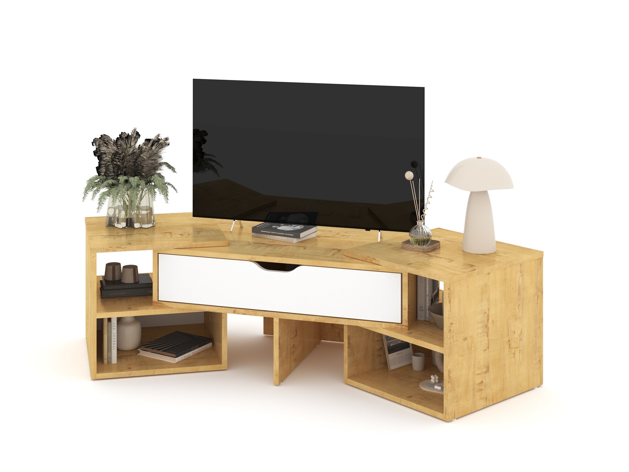 Есэндвич Смарт 6 Тумба под телевизор прямая/угловая 140х45х40 см (Дуб бунратти/Белый)