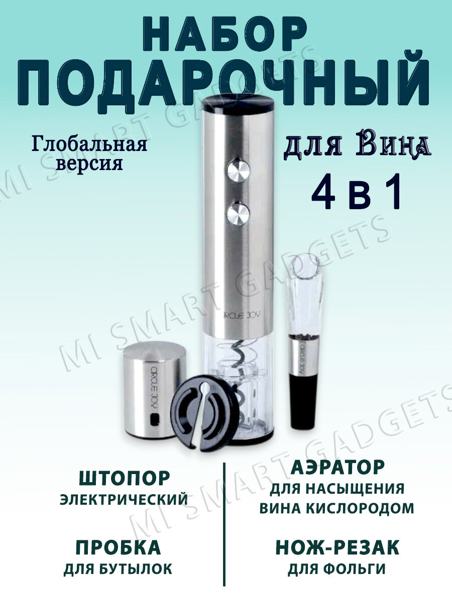 Винный набор подарочный Circle Joy 4 в 1 (CJ-TZ02), электрический штопор для вина и аксессуары