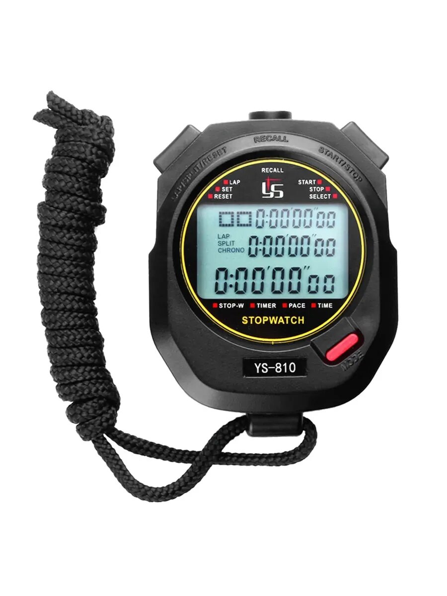 Спортивный цифровой хронометр секундомер 10 треков (черный)