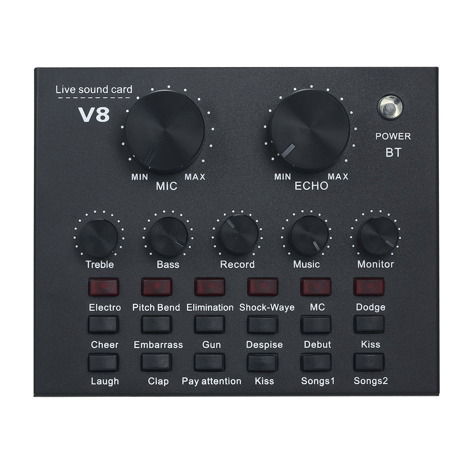 Многофункциональная звуковая карта BT Live Sound Card Intelligent Audio для компьютеров и мобильных телефонов для живого звука, черный цвет, материал металл, BT 4.1, батарея 3.7V 1000mAh, размер 130*105*28mm, вес 280g, пакет 200*145*50mm, вес