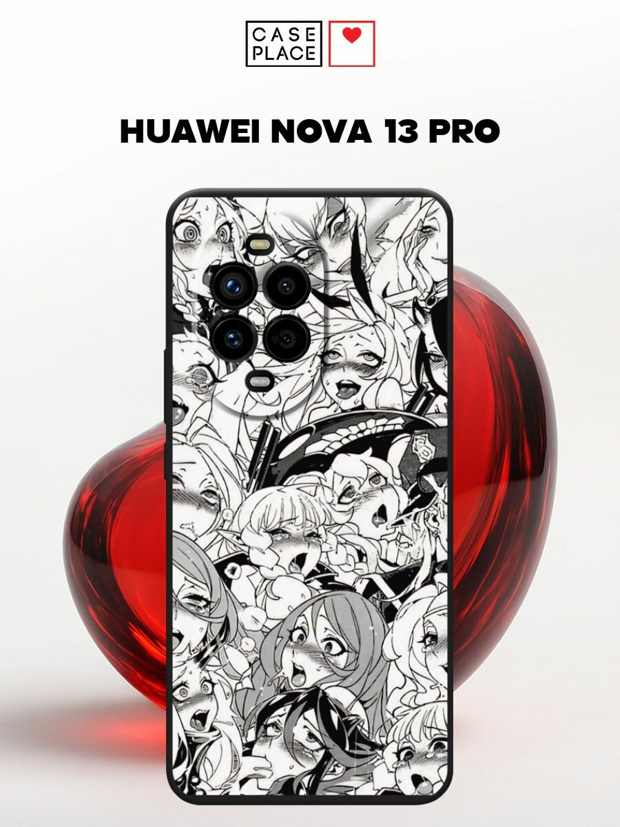 Черный матовый чехол на Huawei Nova 13 Pro / Хуавей Нова 13 Про с принтом Ахегао манга тян