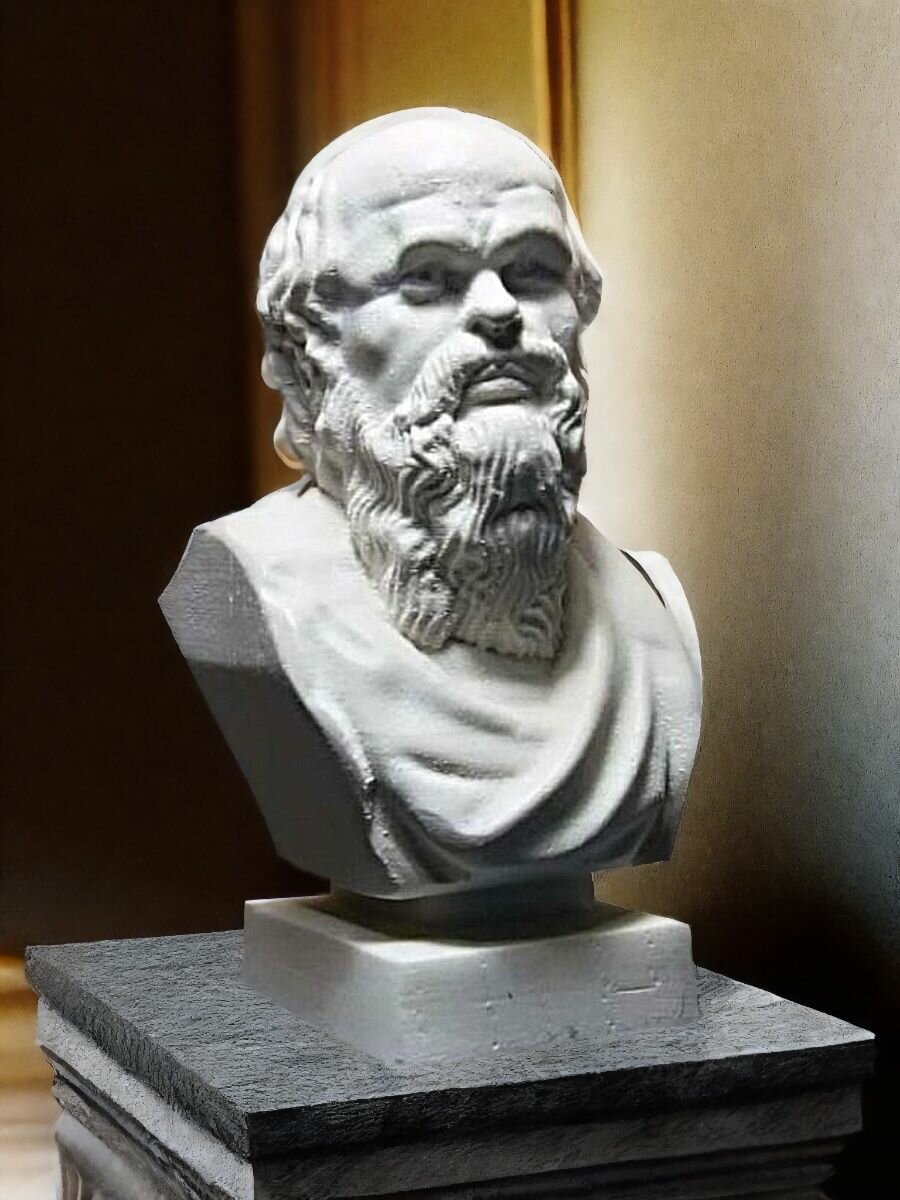 Бюст Сократ в повседневной тога из камня BS457 на цоколе. 70мм. Белый