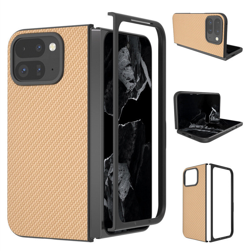 Чехол для Google Pixel 9 Pro Fold, Карбоновый кожаный задний чехол, защитный чехол для телефона, золотой
