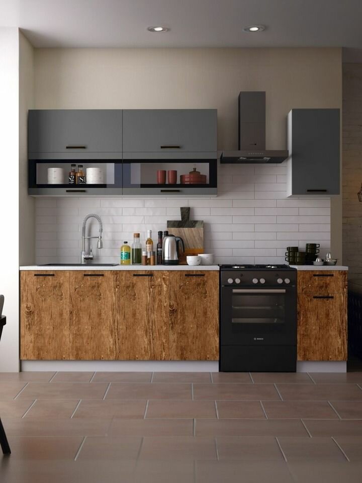 Кухонный гарнитур Техно к.2 2м графит/амазония со столешницей миф