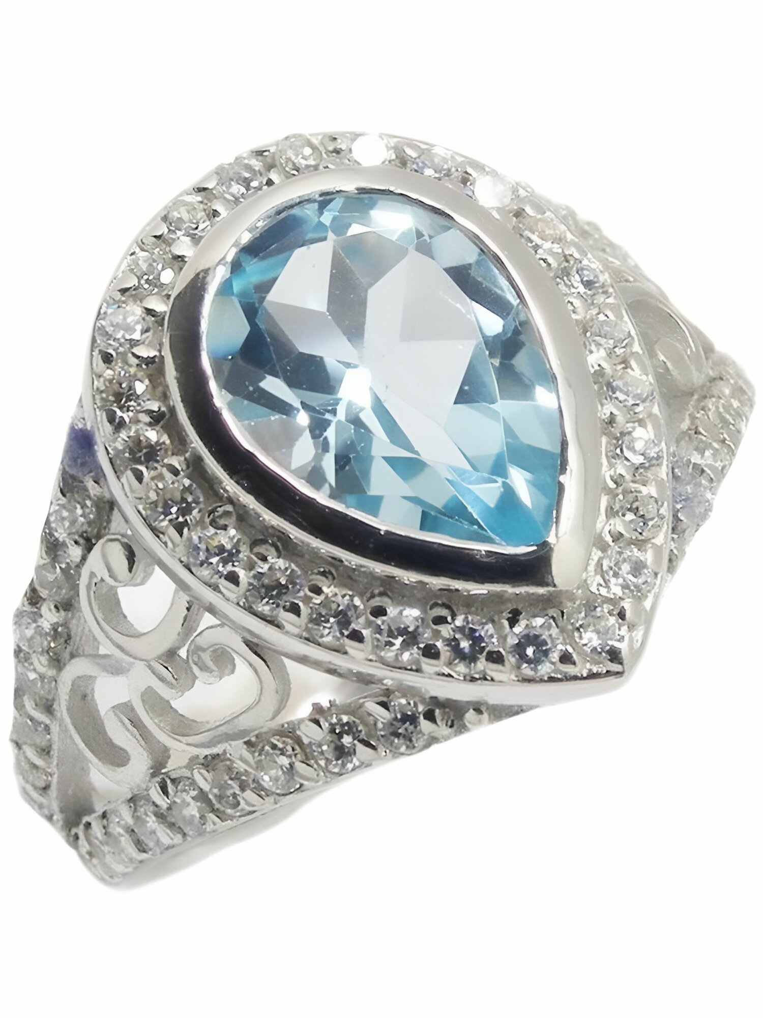 Кольцо тонкое, серебро, 925 проба, родирование, топаз, фианит