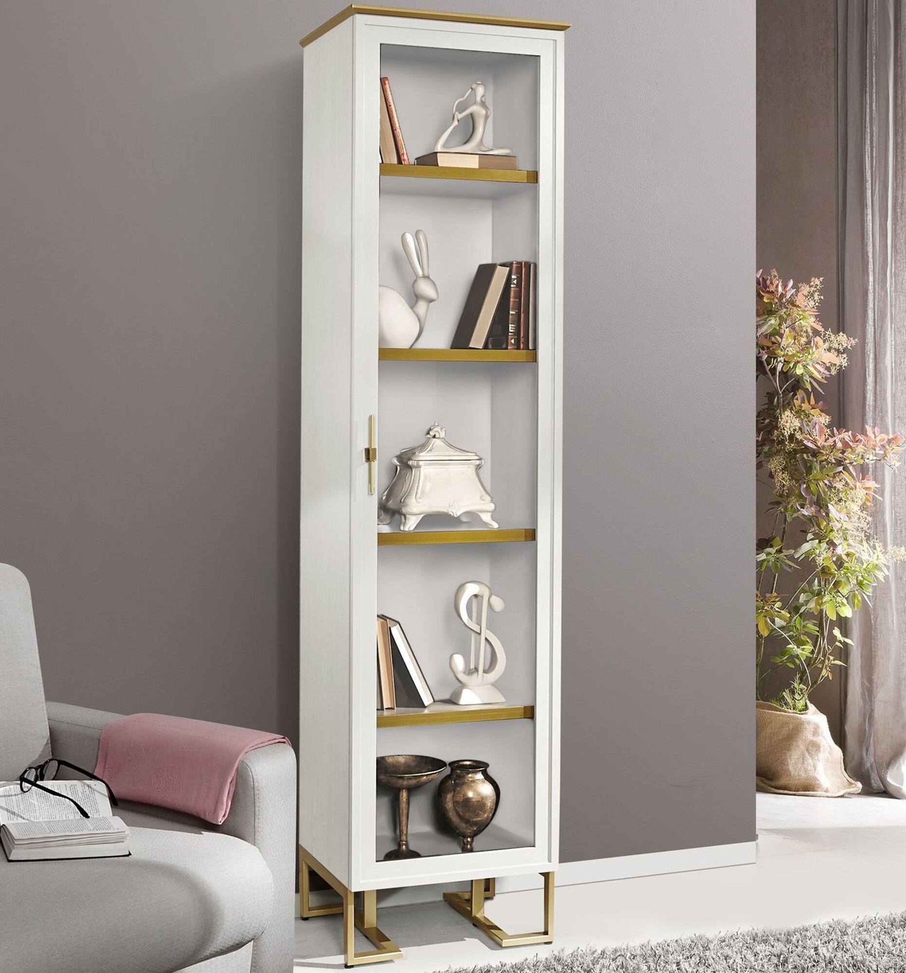 Библиотека Dana Palmari P0280, 1 дверь, полки 4 шт, дсп, белый