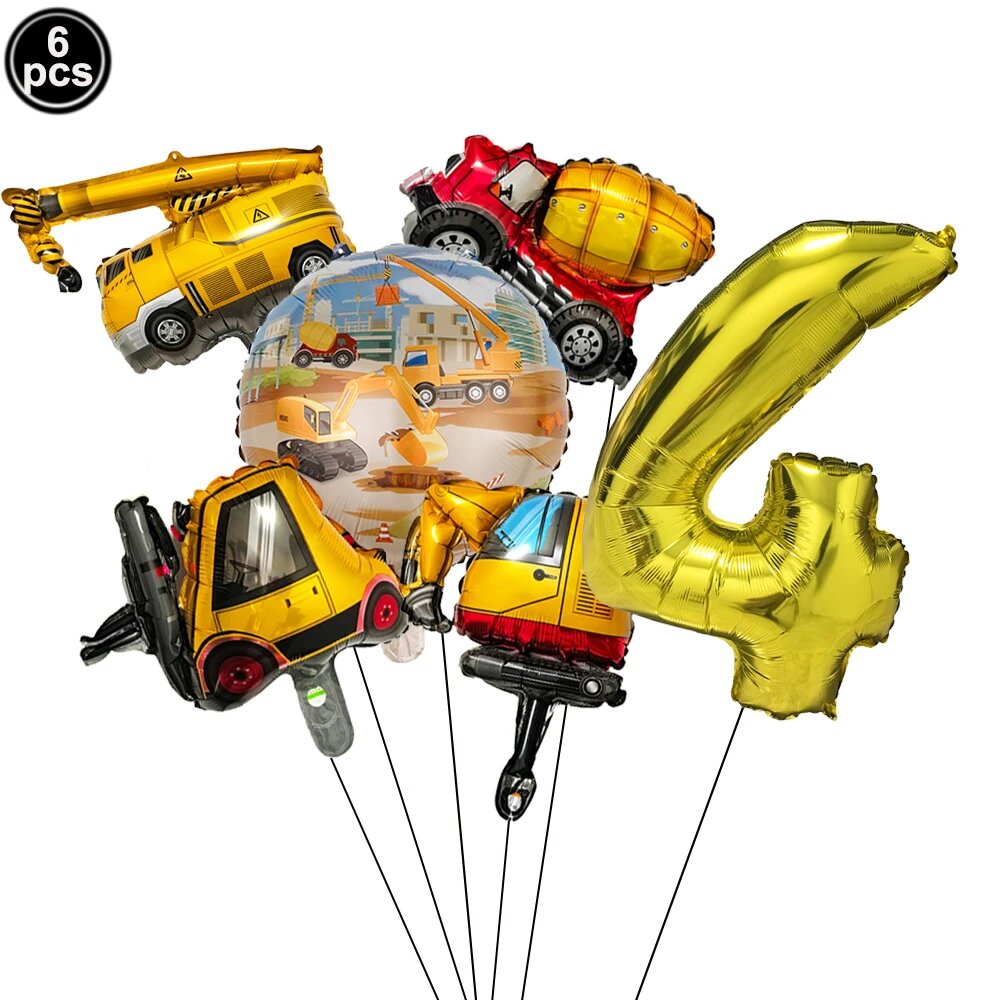 Цифровые шары «Экскаватор» золотисто-черные для мальчика Желтый, Golden number-4
